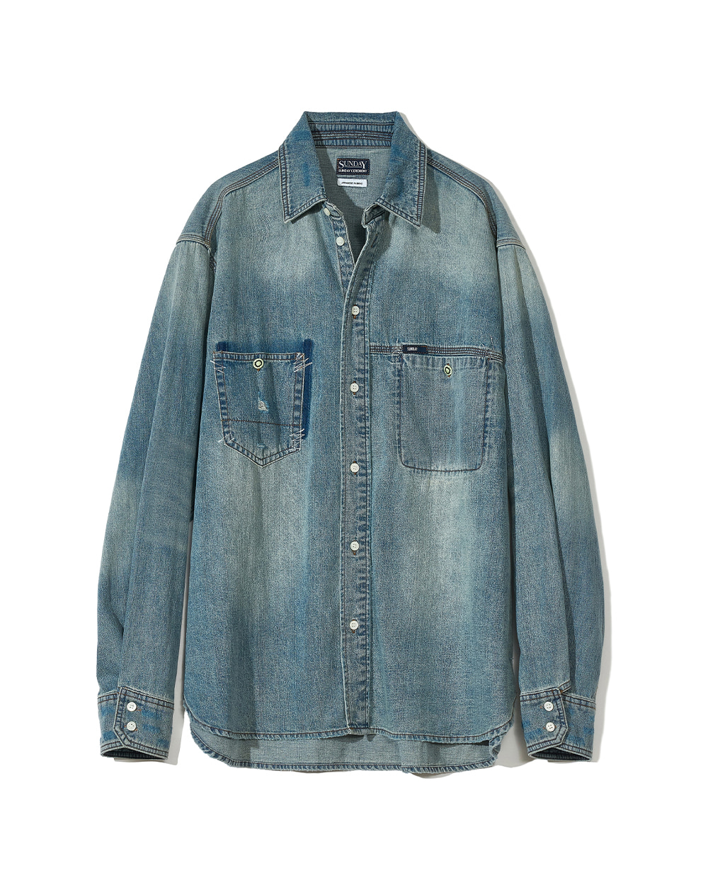 VINTAGE WASHED JAPANESE DENIM SHIRT - MID BLUE | SUNDAY CEREMONY