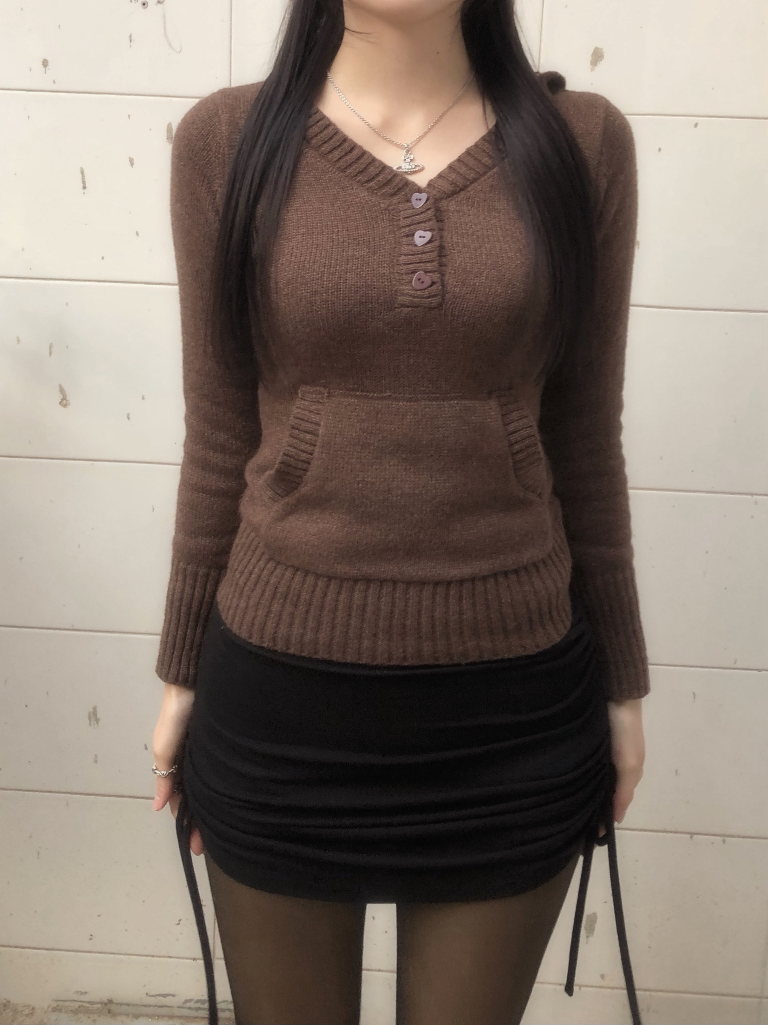 Heart Toffee Knit Hood Top