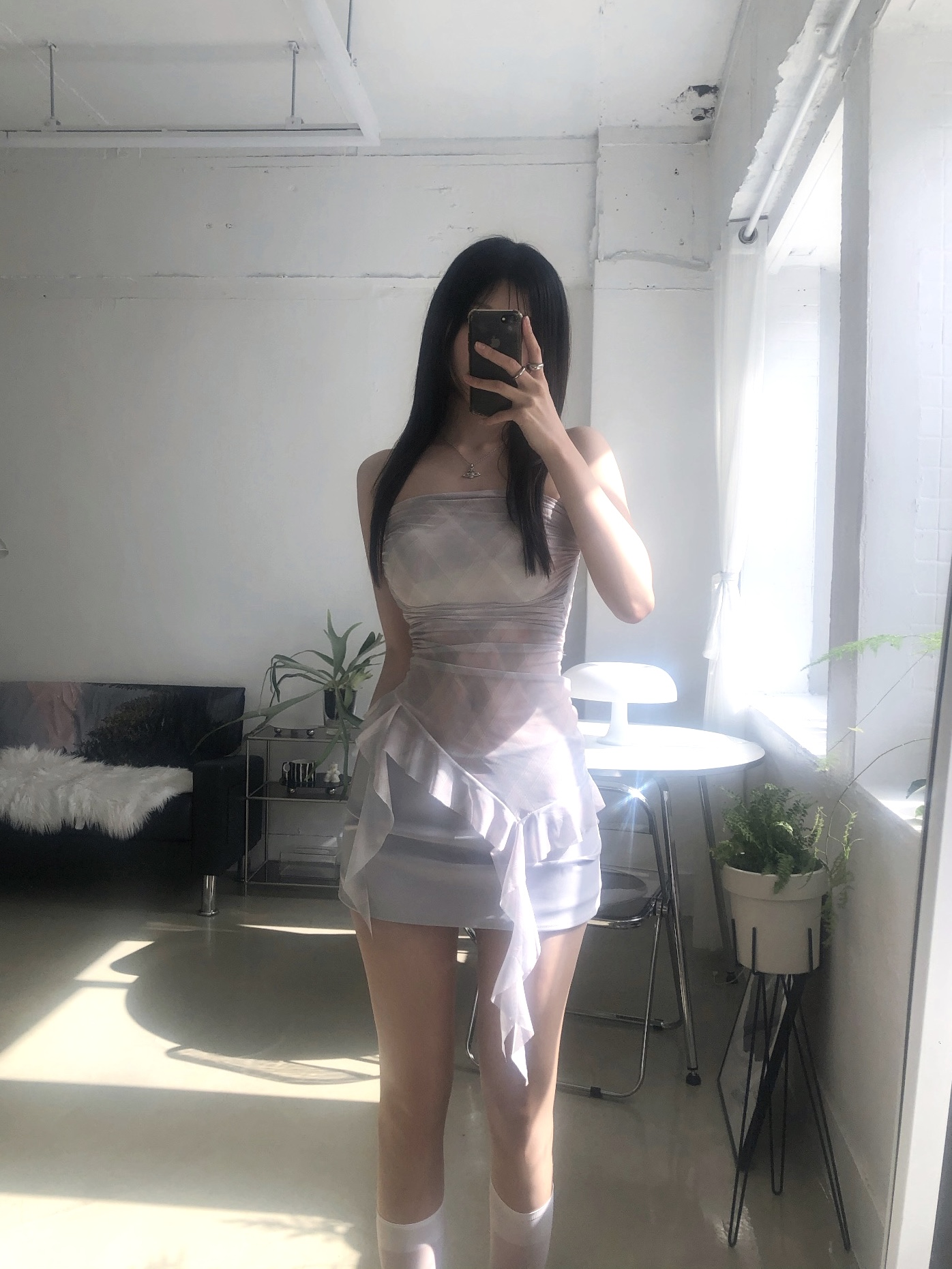 Sheer Check Frill Top(3 color)