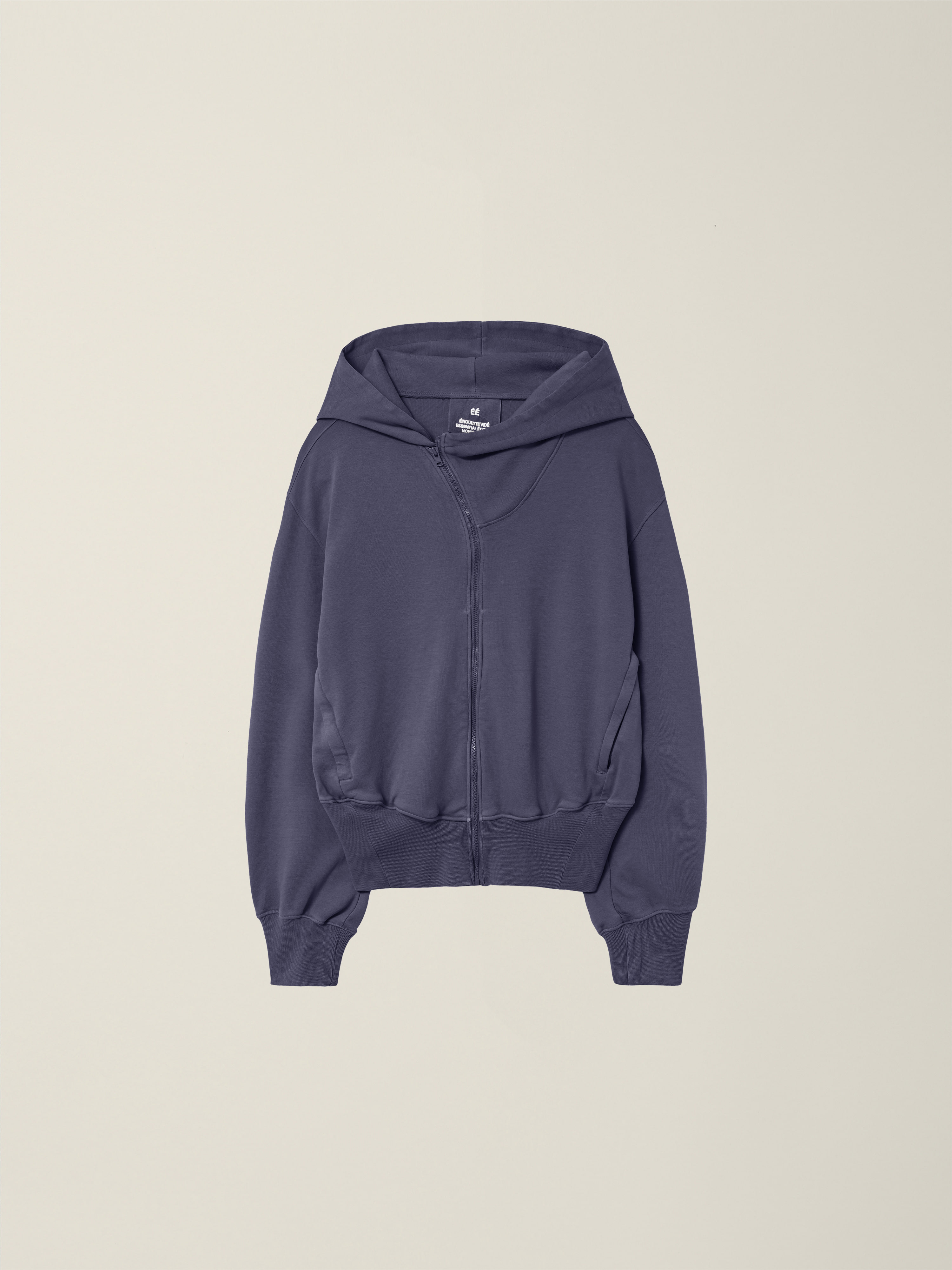 MENS GARMENT DYED CURVED HOODED ZIP JACKET CHARCOAL | NOUVMARÉE ÉÉ