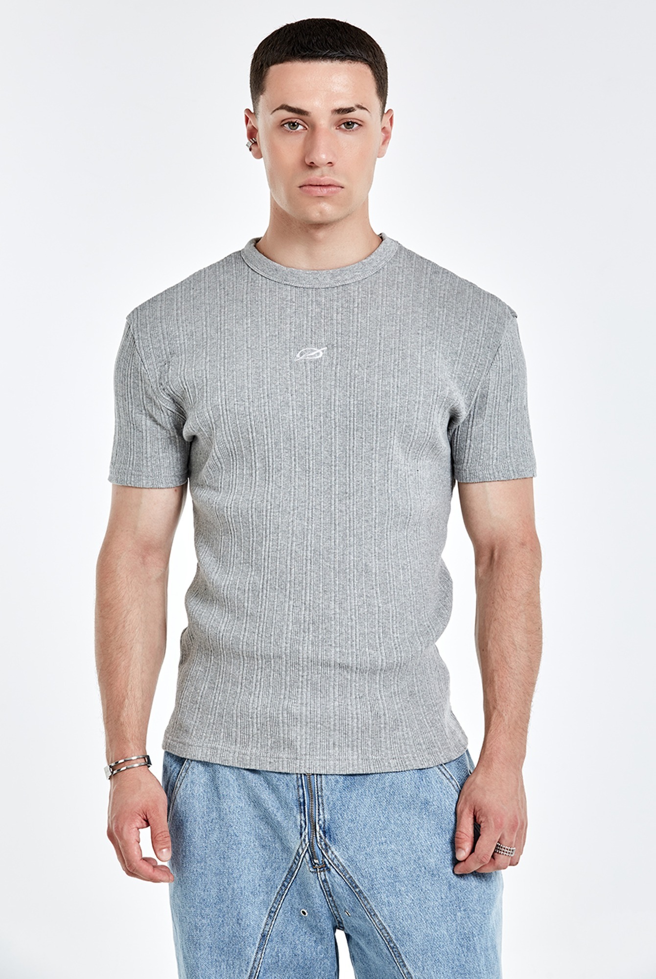 Irregular logo embroidery t-shirt - GREY - 51percent