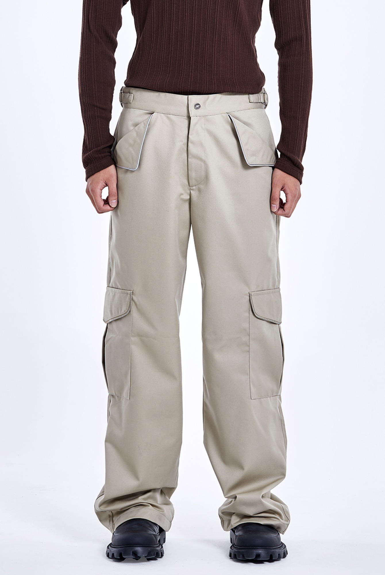 Snap zipper pocket pants - Beige - 51percent