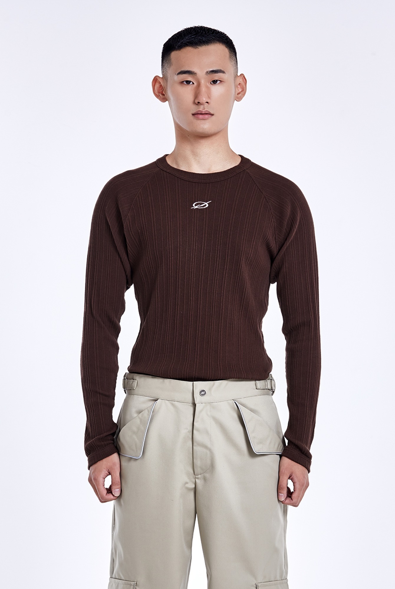 Irregular Logo embroidery Longsleeve - Brown - 51percent