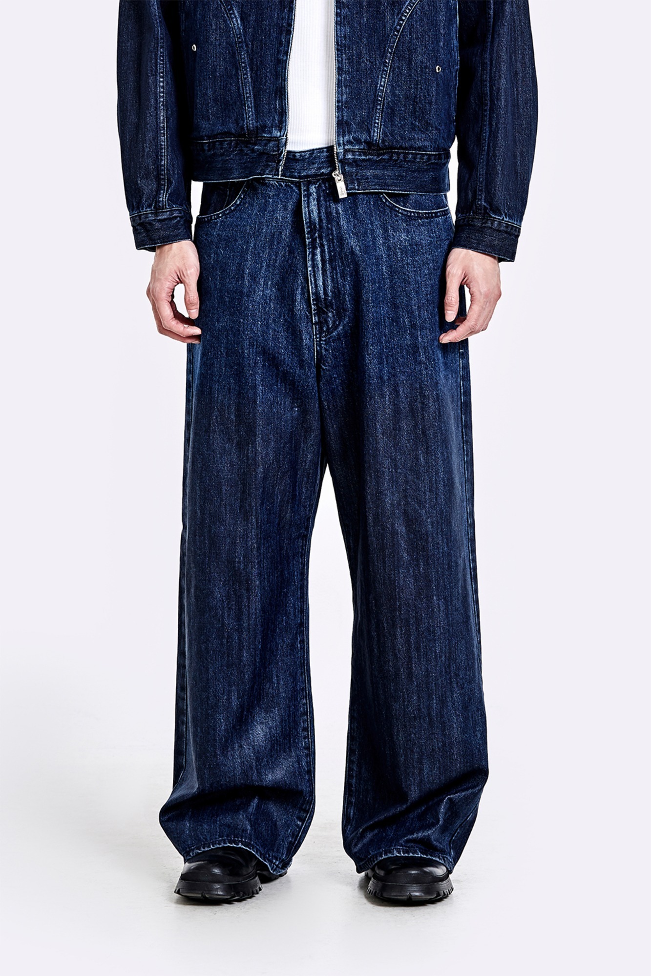 Coated Oversized denim pants - Deep blue - 51percent