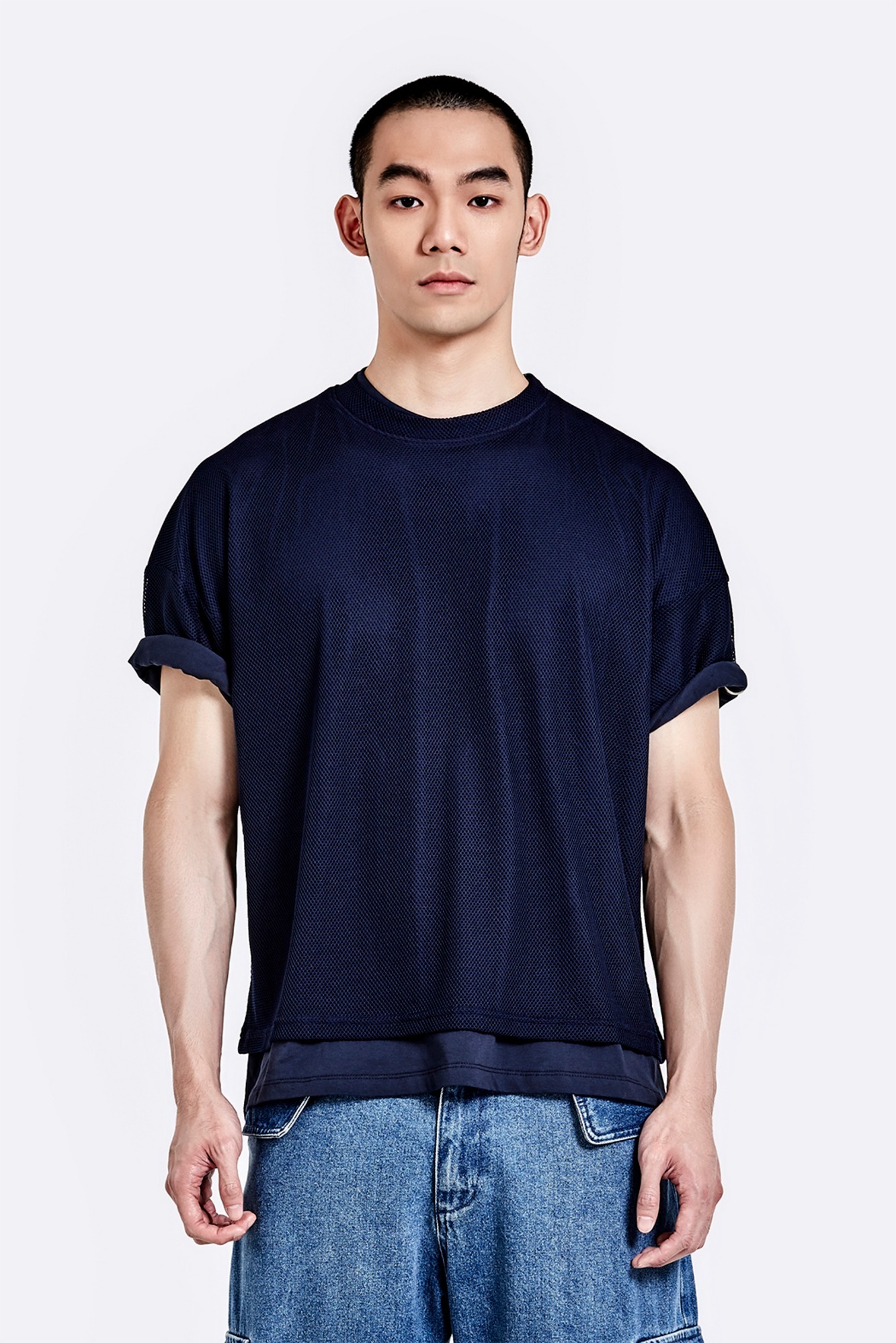 Layered Mesh T-shirt - Navy - 51percent