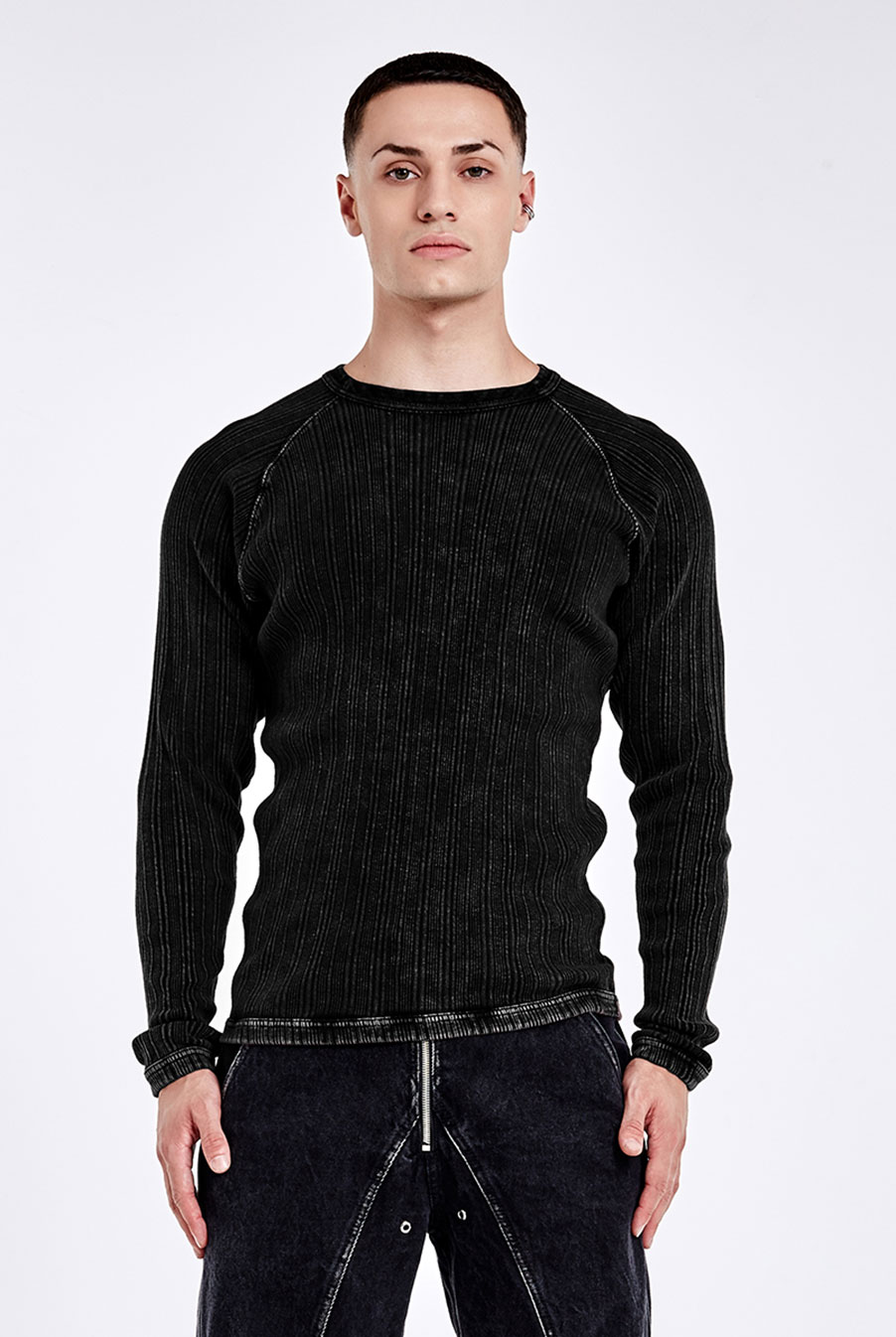 Irregular logo embroidery longsleeve - washed black - 51percent