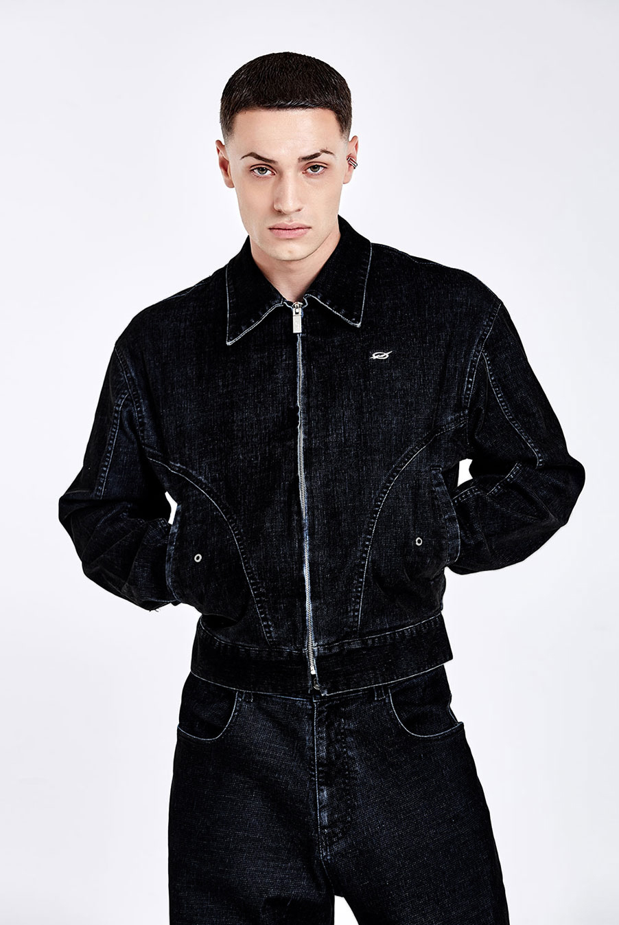 Bulky zipper denim Jacket - Velvet Black | 51percent