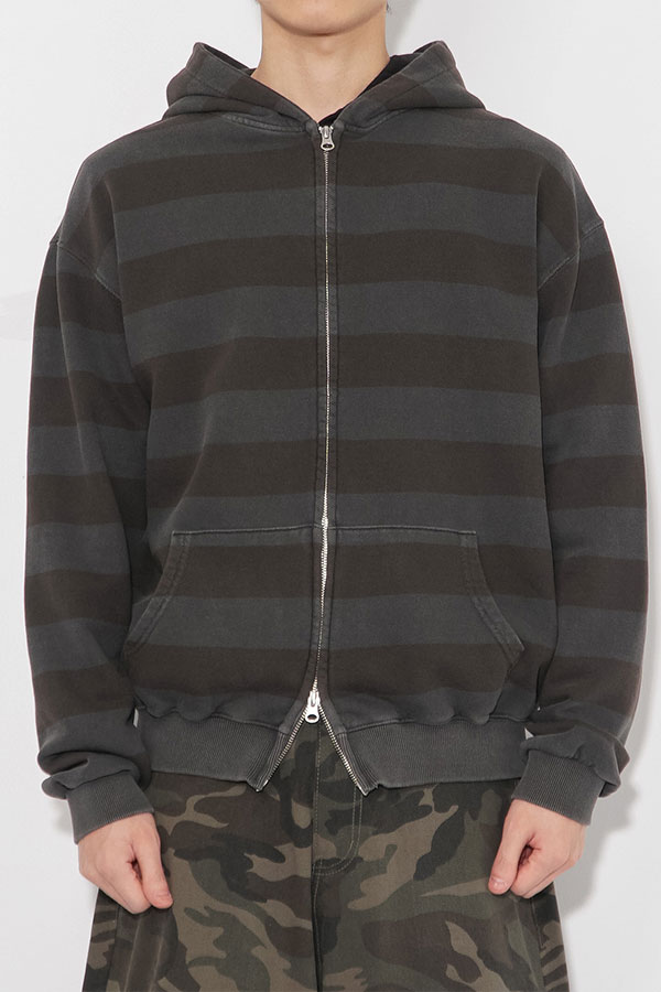 Washed Stripe Hooded Zip-up - helm 헬름
