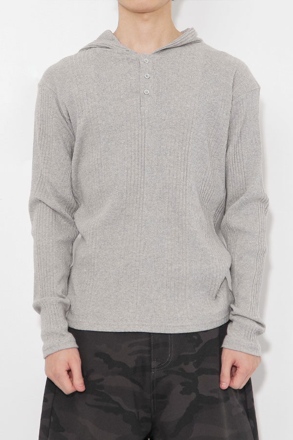 Hooded Henley Neck Tee - helm 헬름