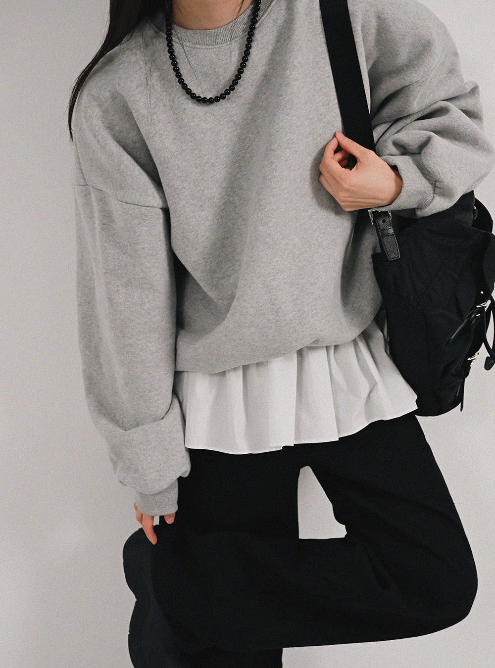 레이어드 스커트 맨투맨 세트 2color - 페이퍼그레이