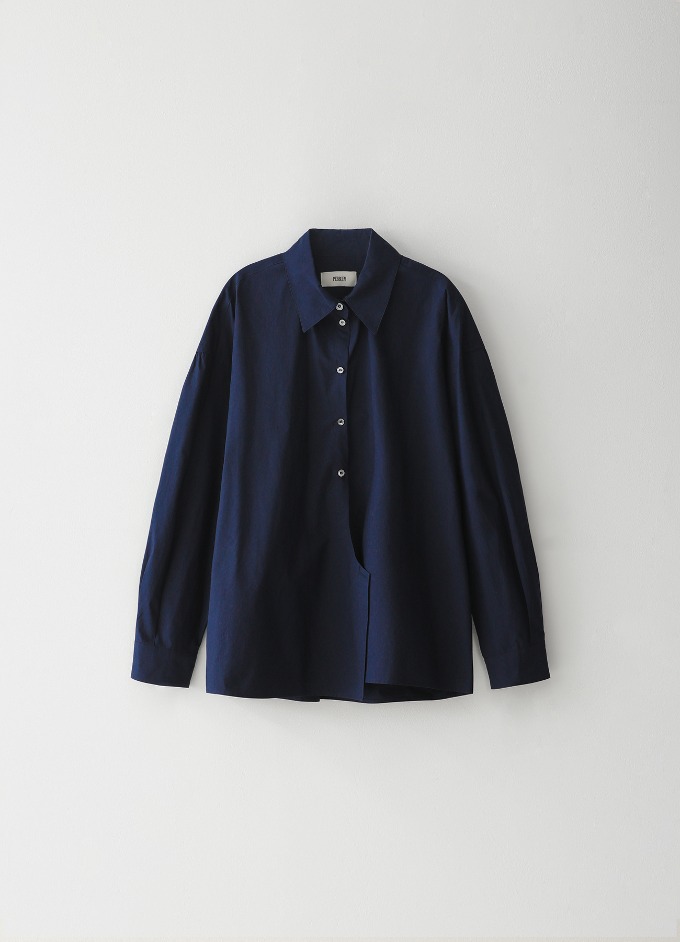 Unbalanced String Shirt - Navy - pebblem