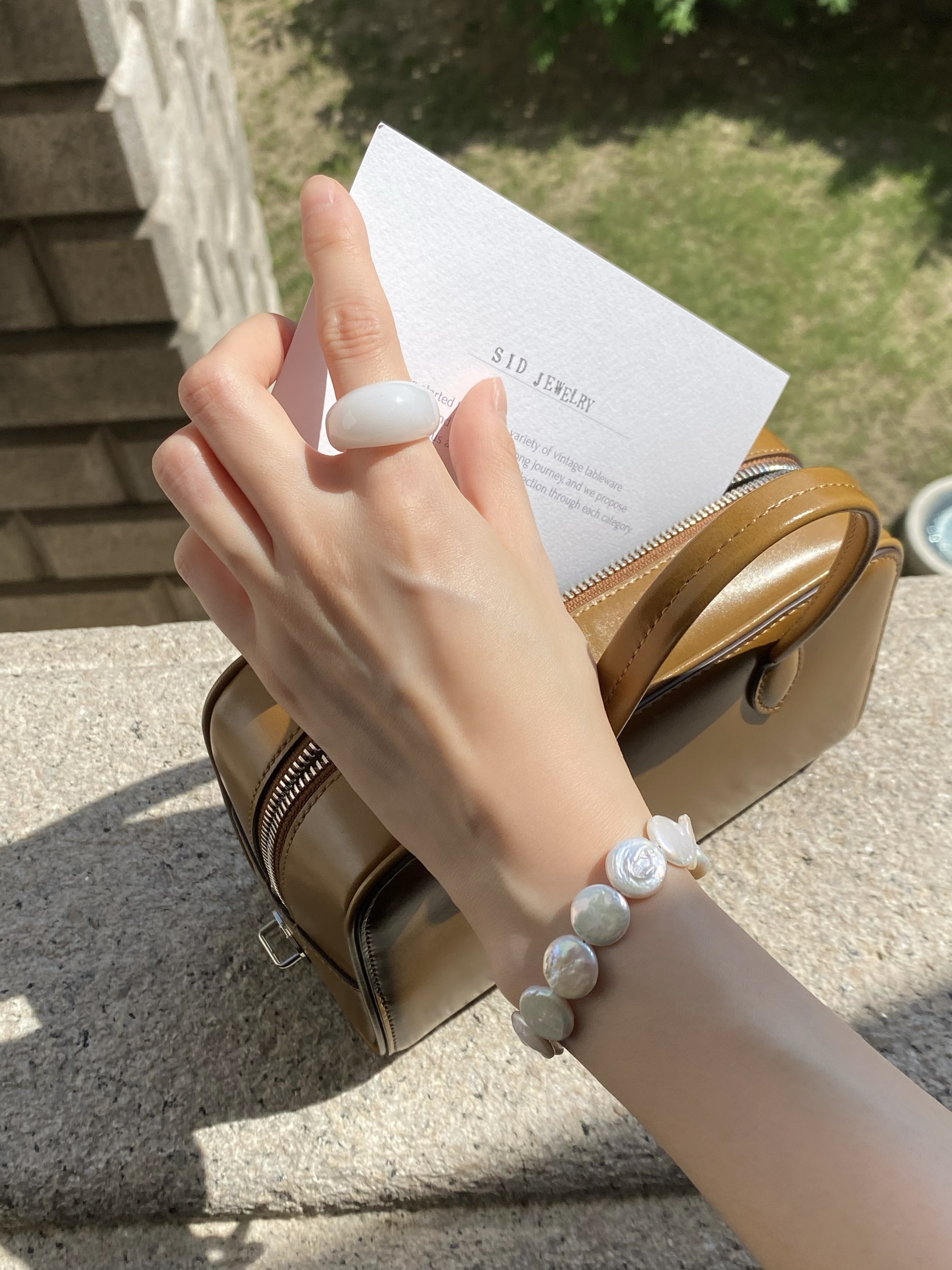 Onyx , White jade donut ring - Sid Jewelry