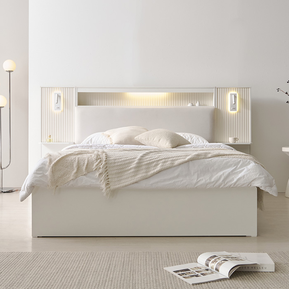 루카 LED 패브릭 헤드 빅수납 호텔식 침대 프레임 Q | 웰퍼니처