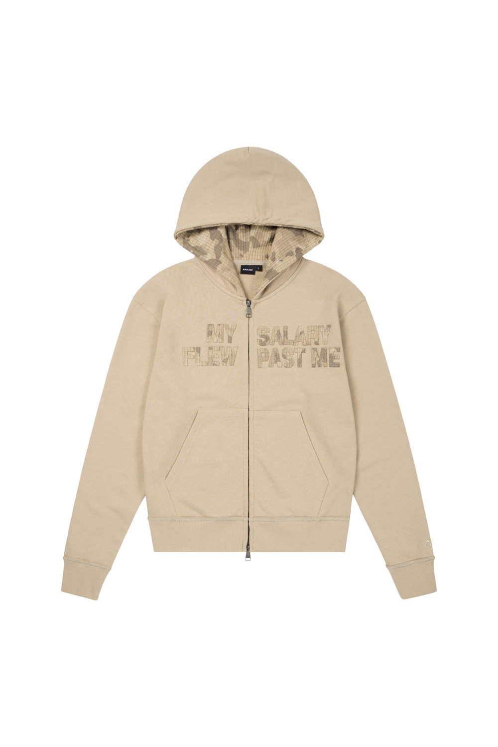 Contrast Patch Zip-Up Hoodie (Beige) | AAKAM
