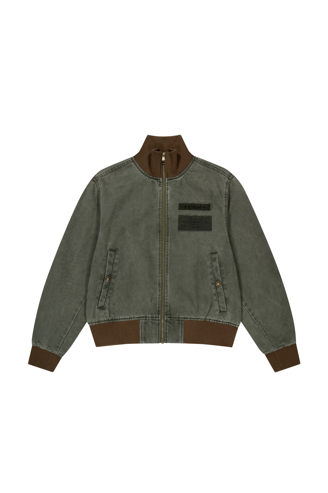Washed Velcro Jacket (Khaki) | AAKAM