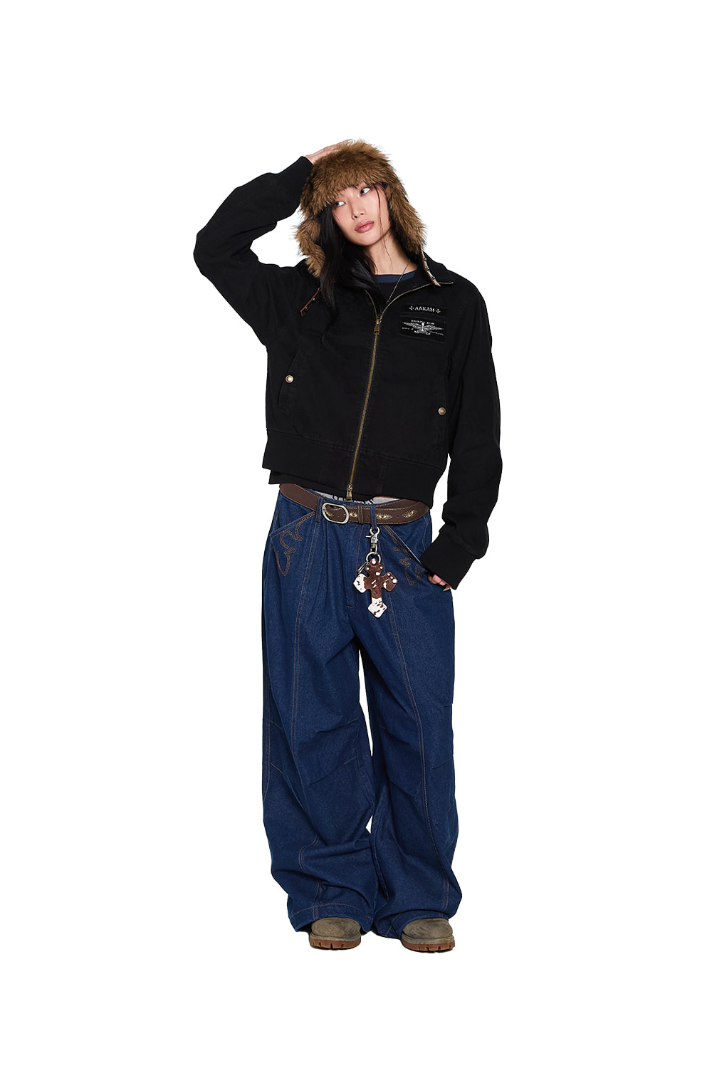 Biker Leather Earflap Hat (Brown) | AAKAM