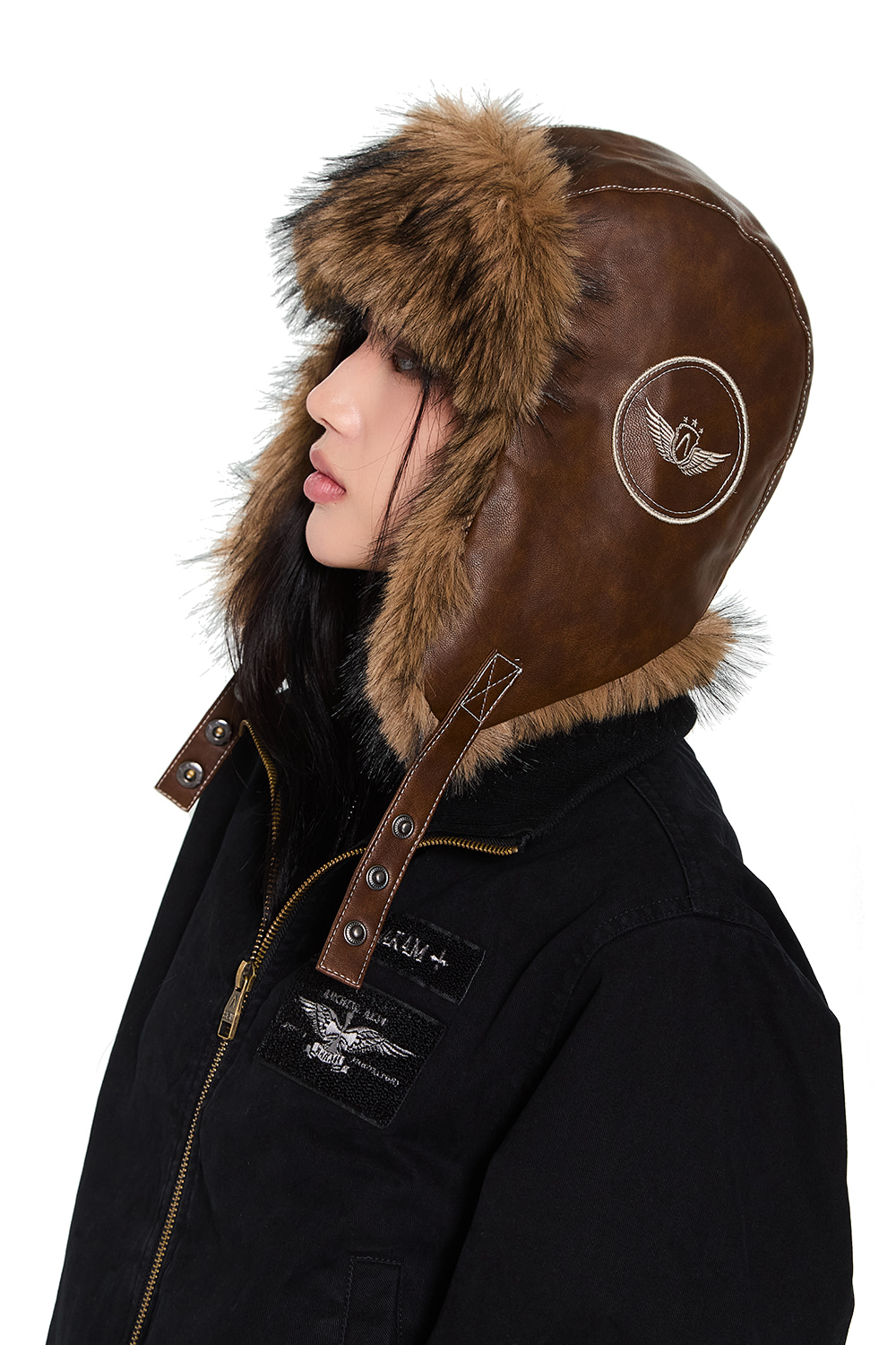 Biker Leather Earflap Hat (Brown) | AAKAM