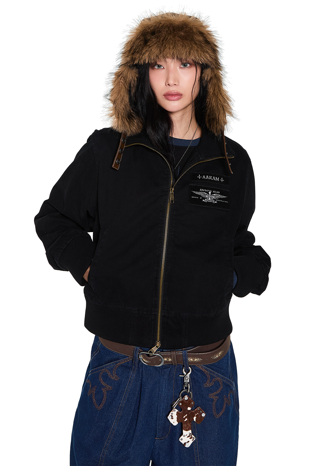 Biker Leather Earflap Hat (Brown) | AAKAM