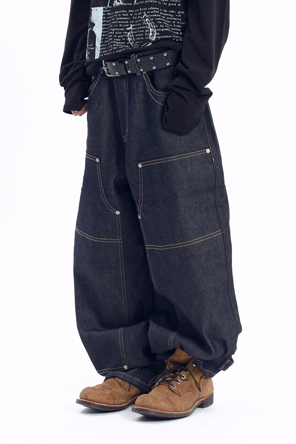 Steve Cinch Back Denim Pants (Blue) - AAKAM