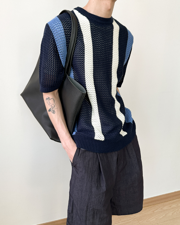 minimal stripe cool mesh knit | 모노어