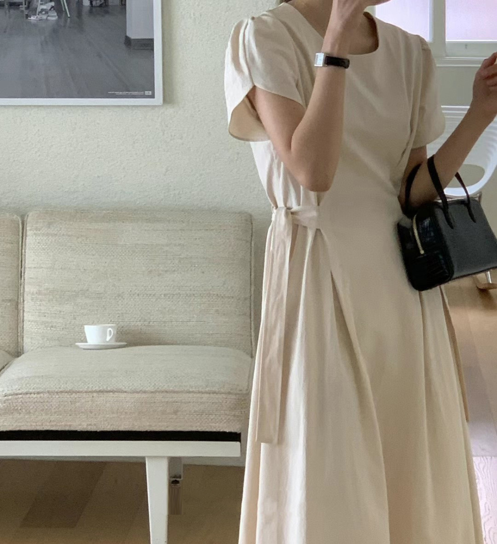 알로항 여신 옆라인리본 롱 원피스2col