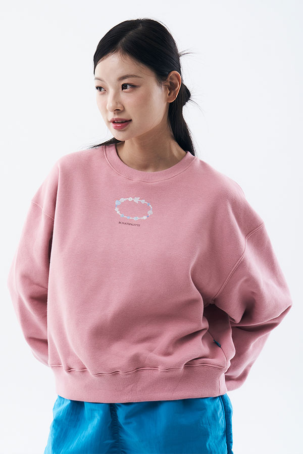 비즈 세미 크롭 맨투맨_INDIE PINK - 보나츠