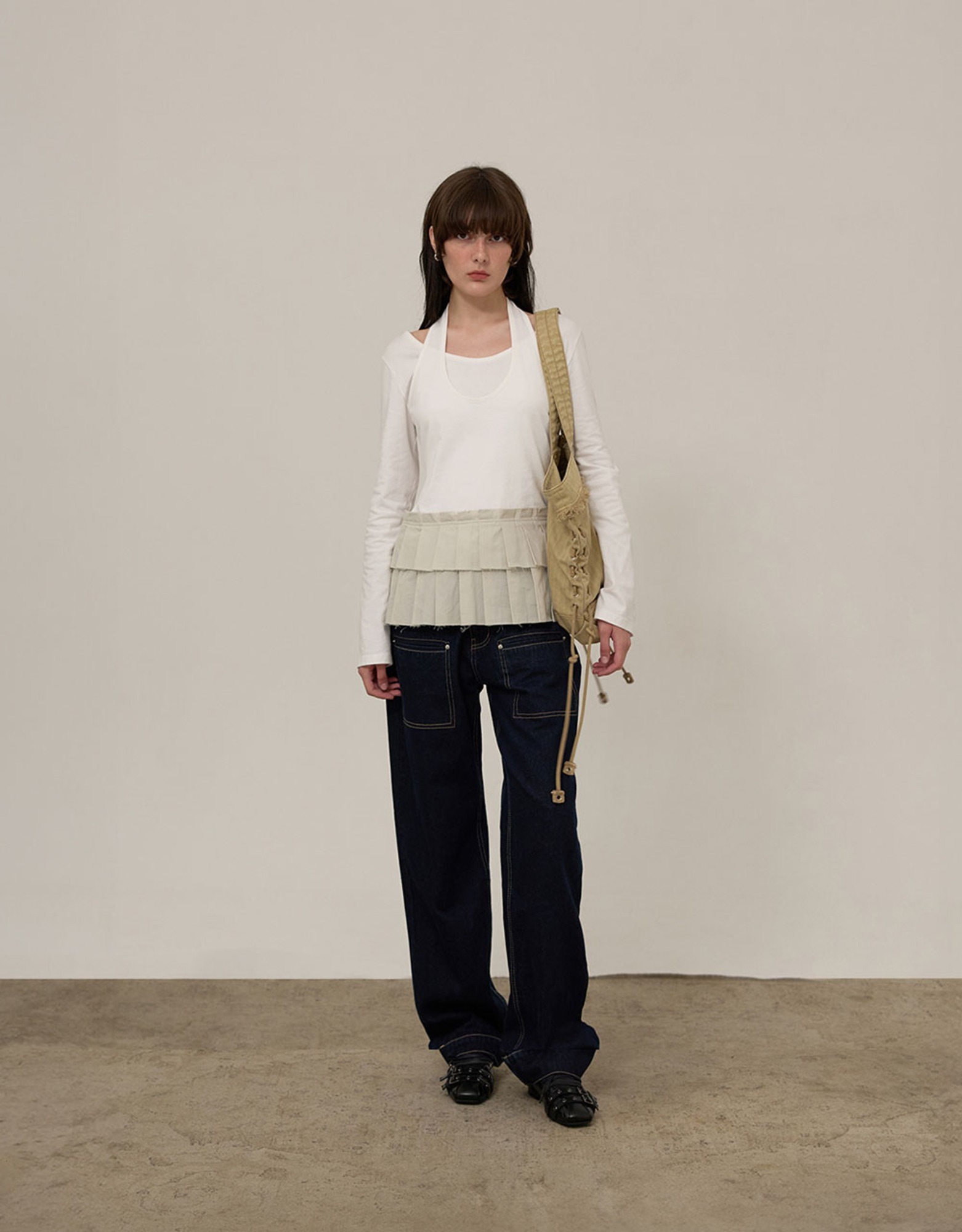 [MMW] HERRINGBONE STRIPE SHOULDER BAG (BEIGE) | MMW