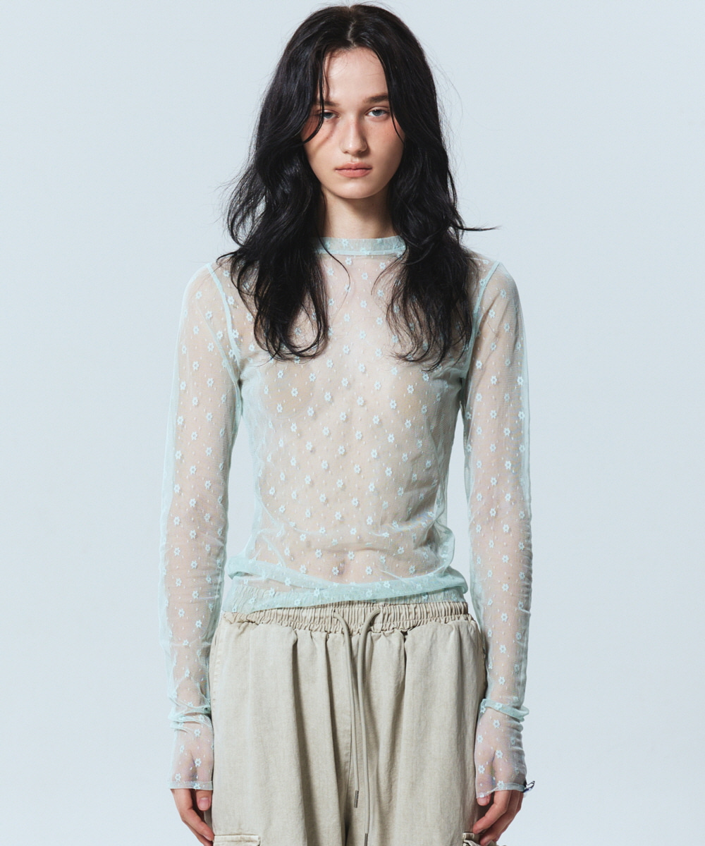 MASH FLOWER PATTERN TOP_MINT | 닉앤니콜