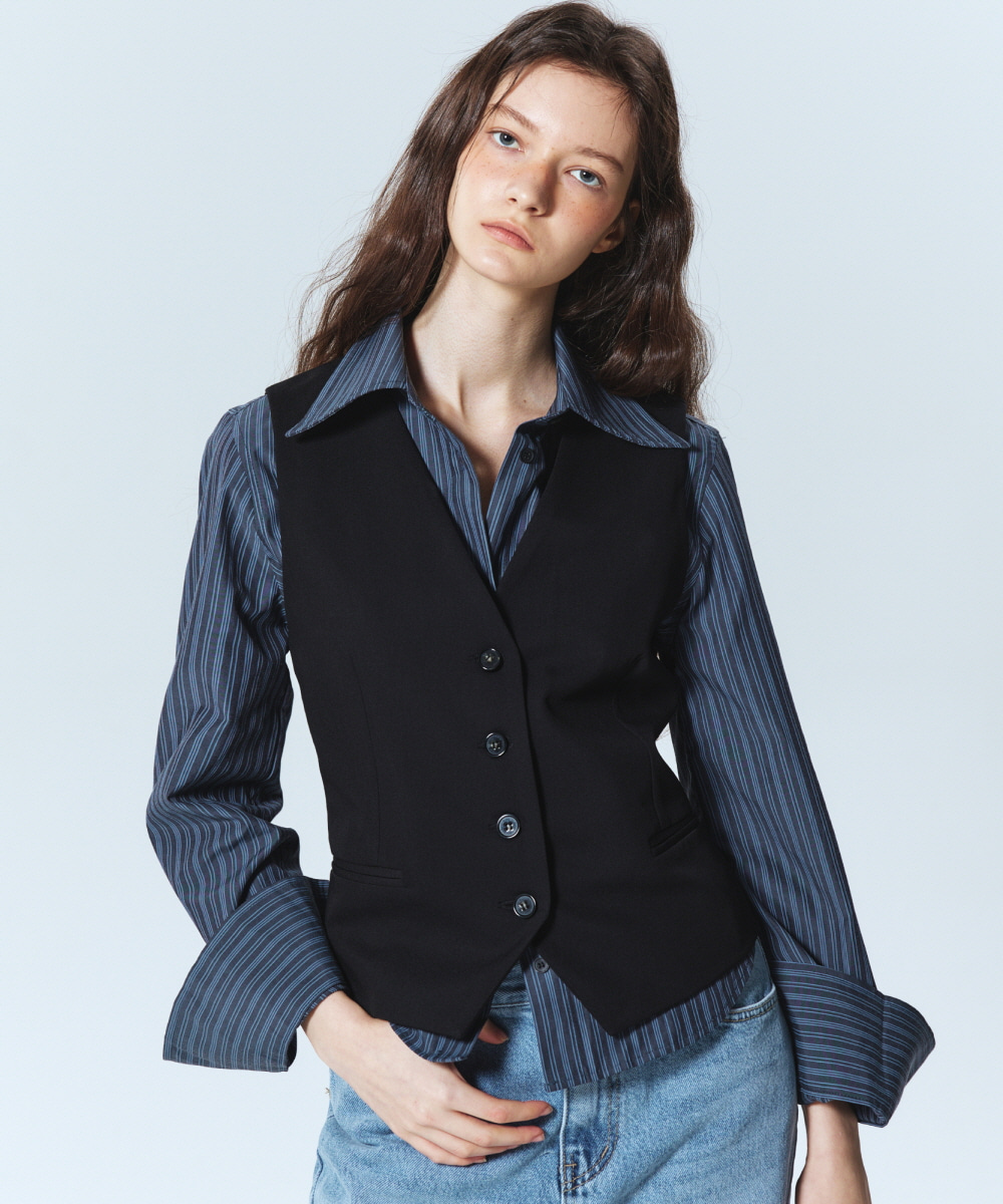 CLASSIC BUCKLE POINT VEST_BLACK - 닉앤니콜