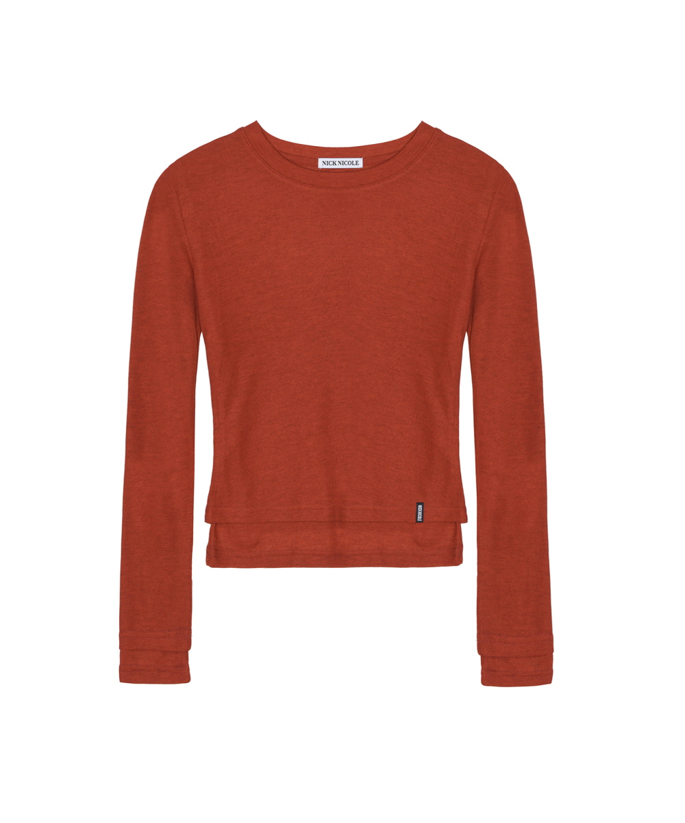 MINIMAL DOUBLE LAYERED LONG SLEEVE TOP_RED | 닉앤니콜
