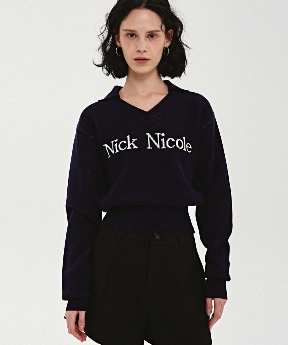 [문가영 착용] NICOLE COLOR BLOCK COLLAR KNIT_NAVY | 닉앤니콜