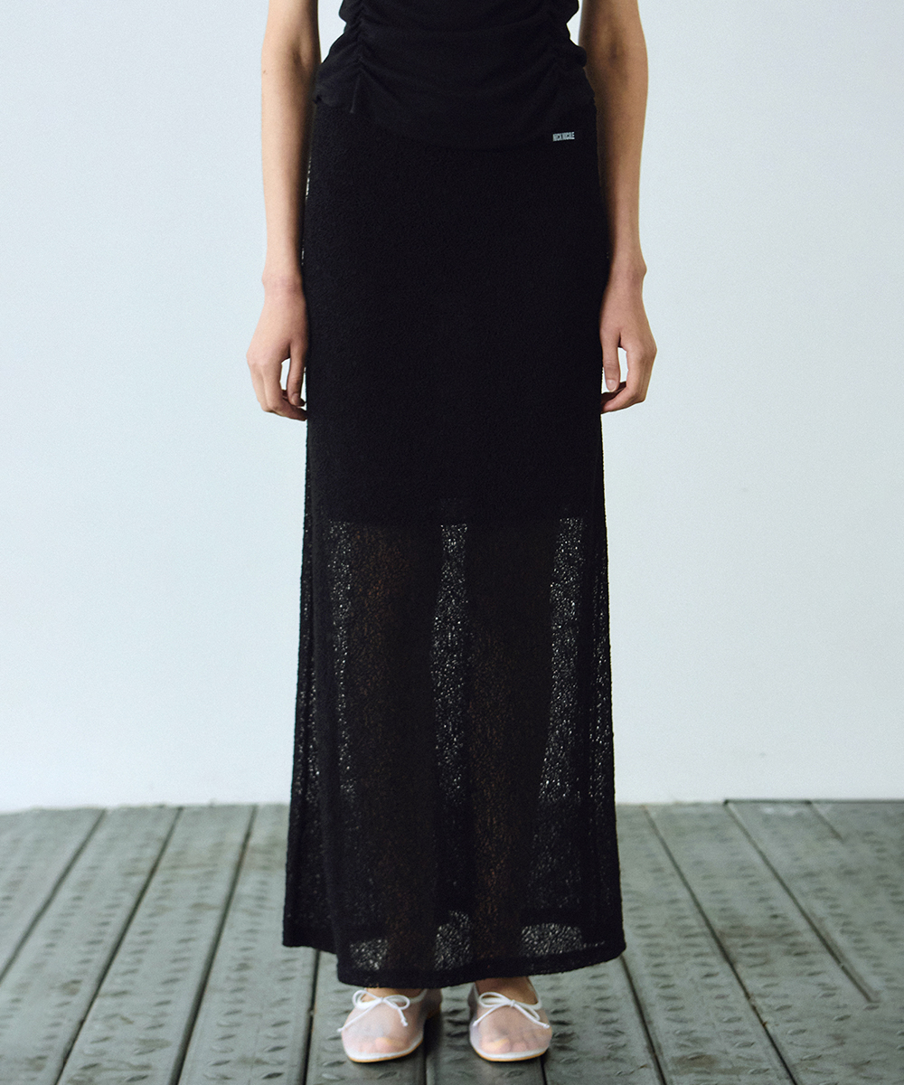 MINIMAL LABEL LACE LONG SKIRT_BLACK | 닉앤니콜
