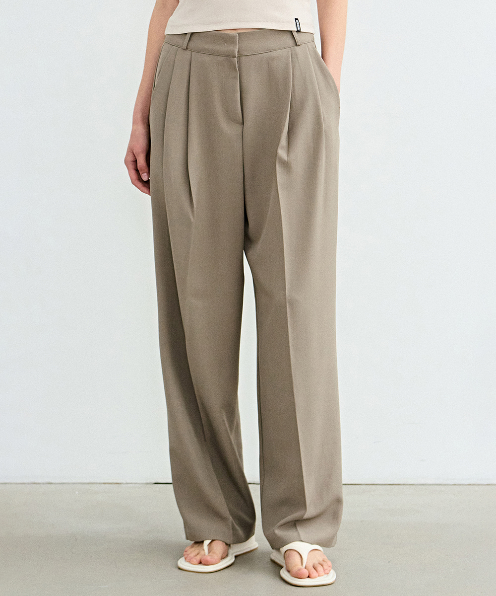 MINIMAL LONG PINTUCK SLACKS_KHAKI GRAY - 닉앤니콜