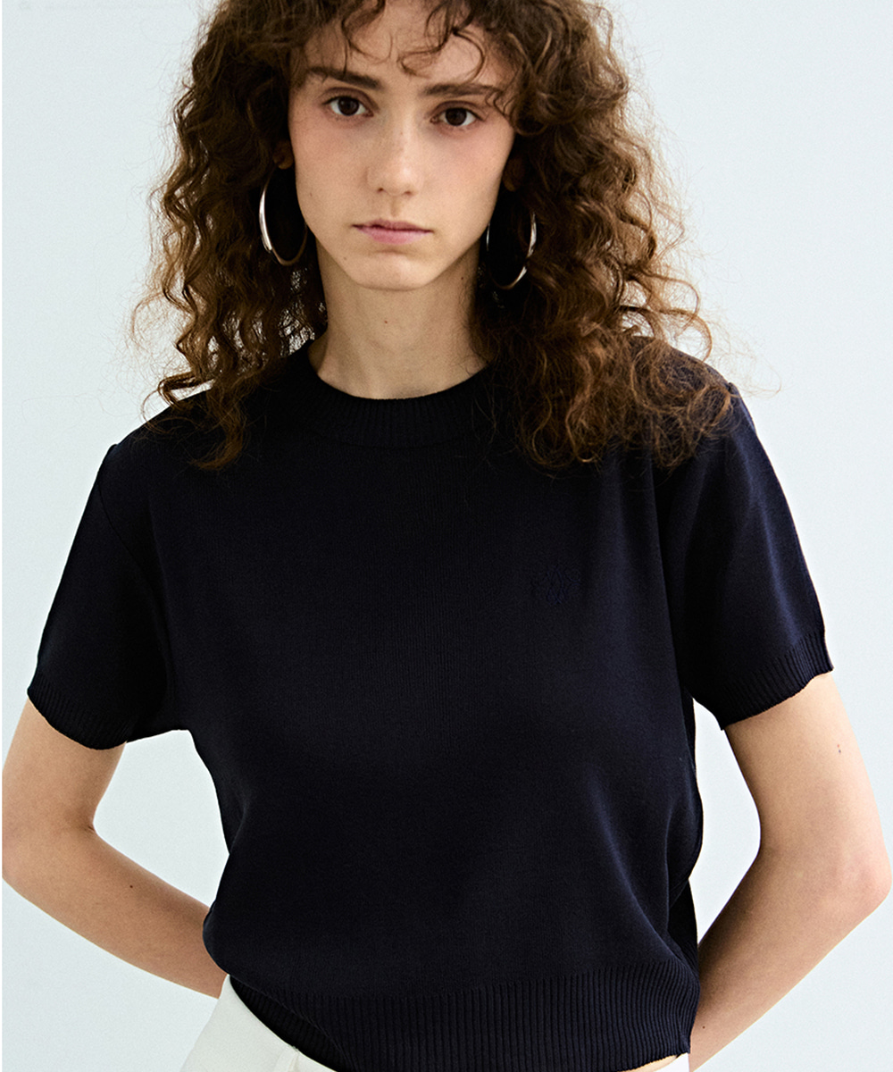 MINIMAL BASIC LOGO KNIT_NAVY - 닉앤니콜
