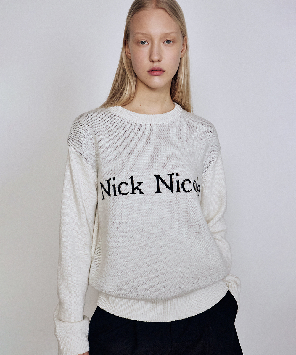 CASHMERE NICOLE LOGO JACQUARD PULLOVER_IVORY - 닉앤니콜