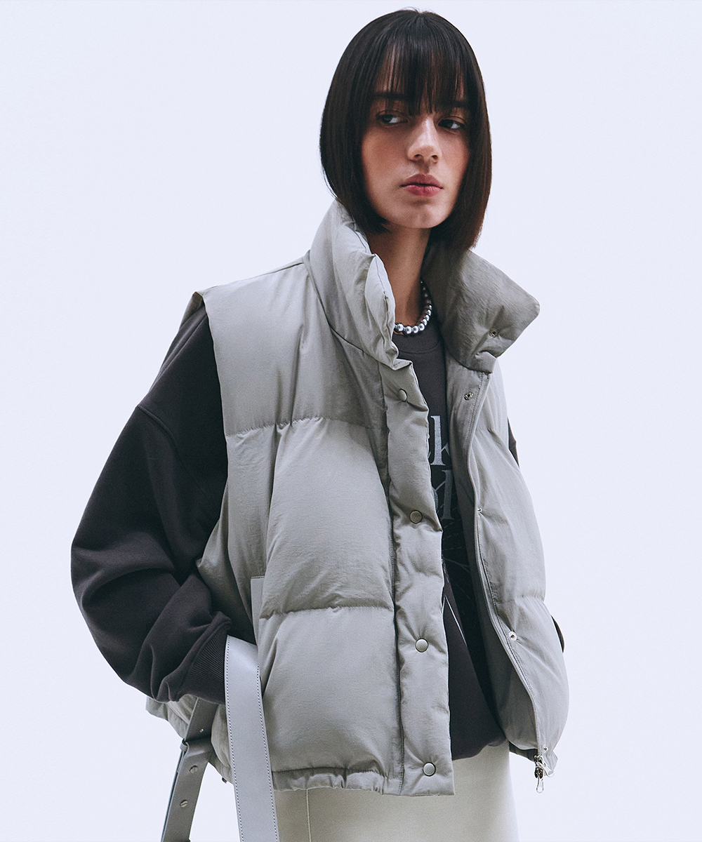 NN SHORT PADDING VEST_LIGHT GRAY - 닉앤니콜