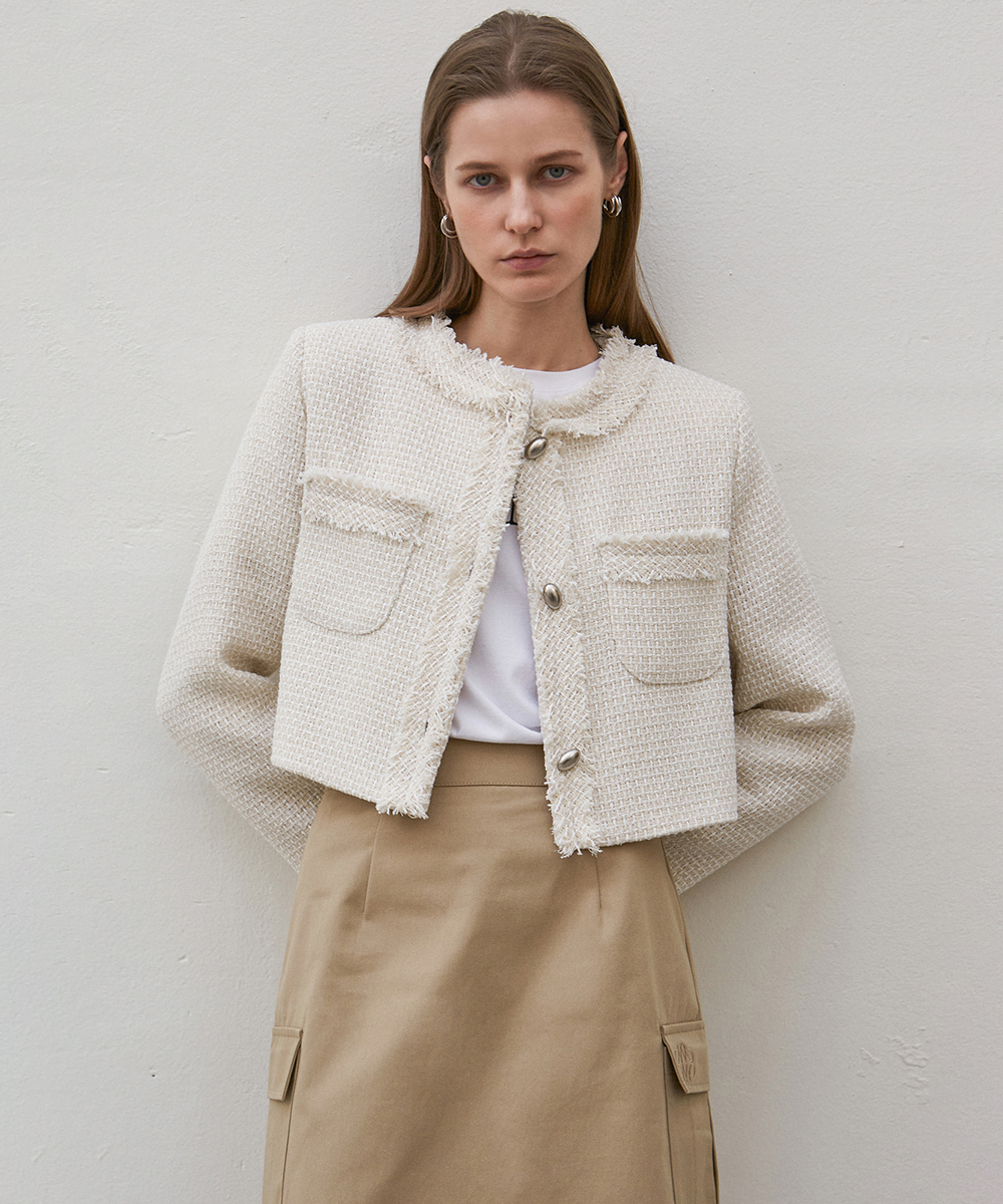 (5th) CHARLOTTE CROP TWEED JACKET_CREAM - NICKNICOLE