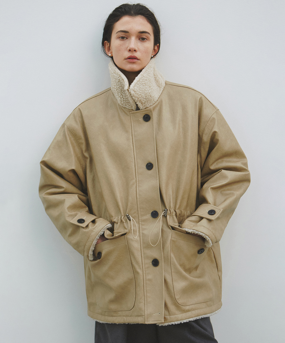 MINIMAL VEGAN LEATHER HALF JACKET_BEIGE | 닉앤니콜
