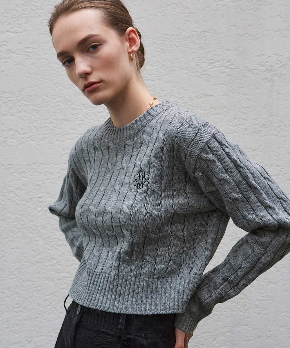 NICOLE TWIST CABLE KNIT_GRAY - 닉앤니콜