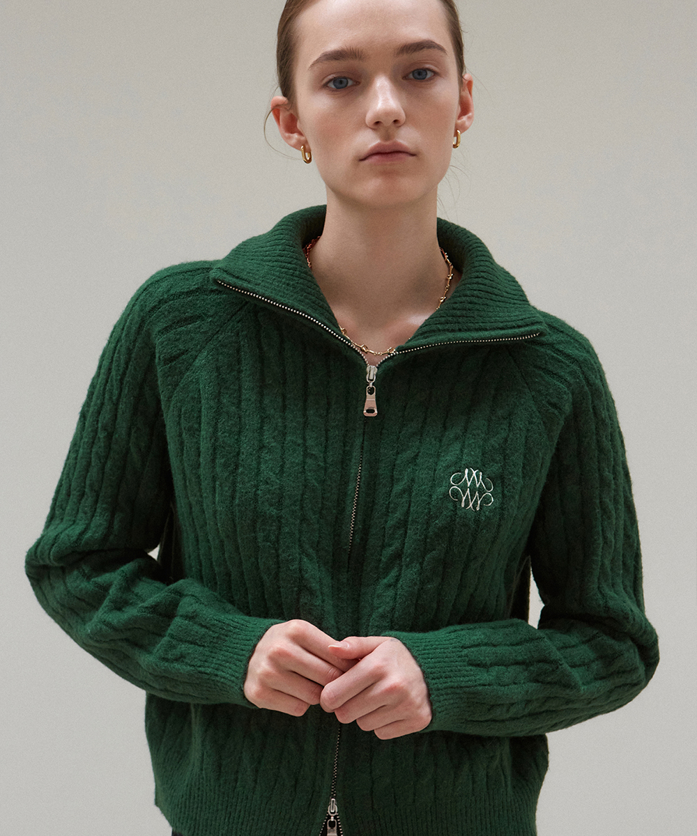 NICOLE TWO WAY HIGH NECK CARDIGAN_GREEN | 닉앤니콜
