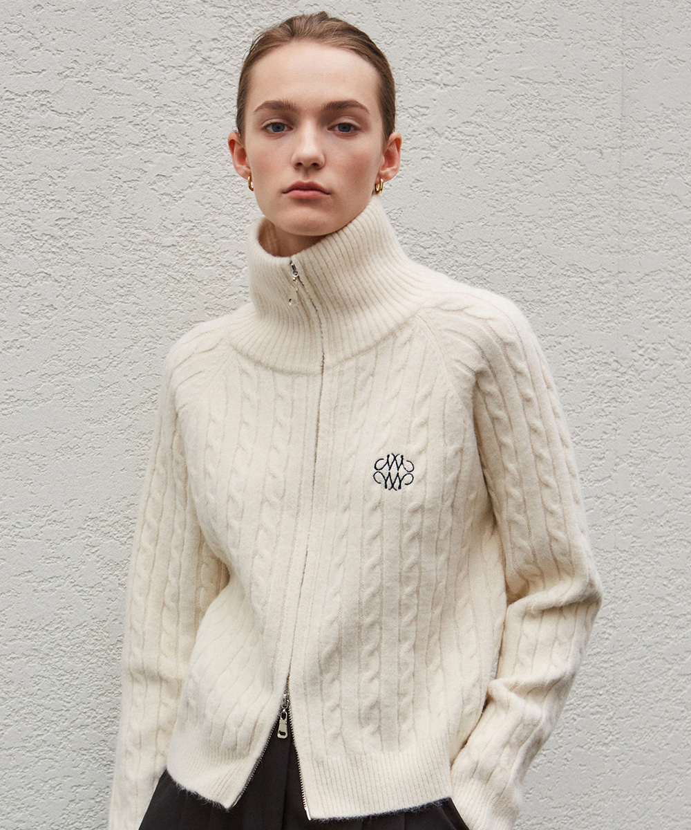 NICOLE TWO WAY HIGH NECK CARDIGAN_IVORY - 닉앤니콜