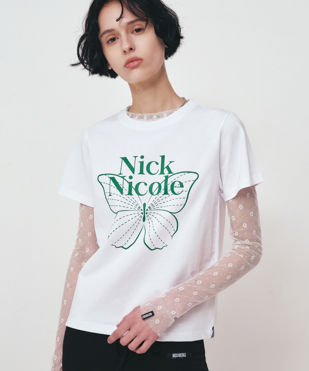 BUTTERFLY NICOLE LABEL SLIM TOP_WHITE GREEN - NICKNICOLE