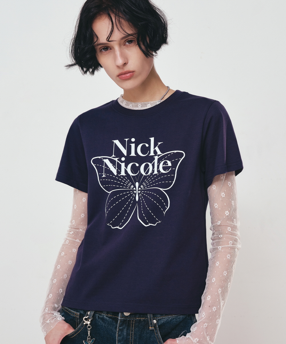 BUTTERFLY NICOLE LABEL SLIM TOP_NAVY WHITE - NICKNICOLE