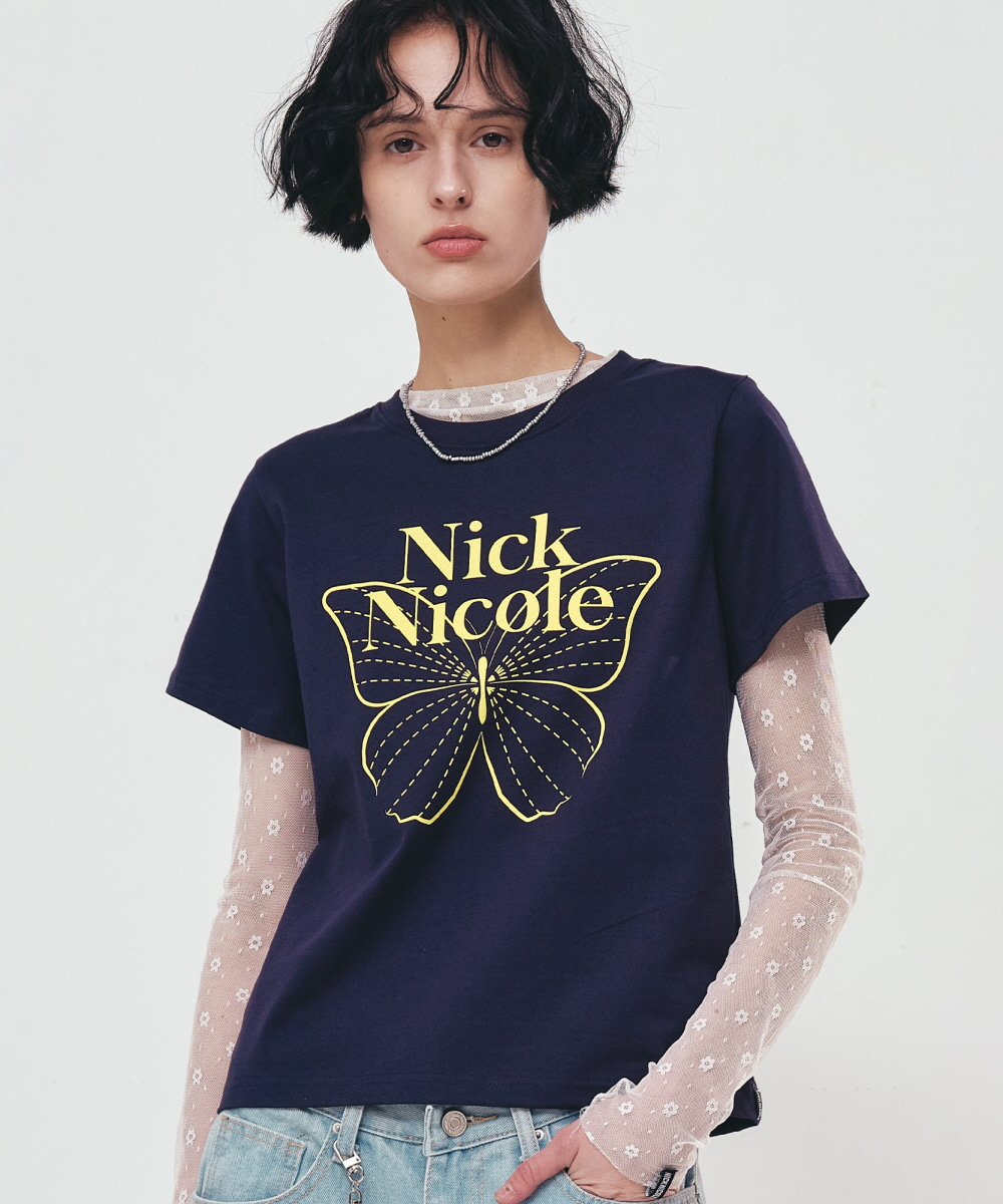 BUTTERFLY NICOLE LABEL SLIM TOP_NAVY YELLOW - NICKNICOLE