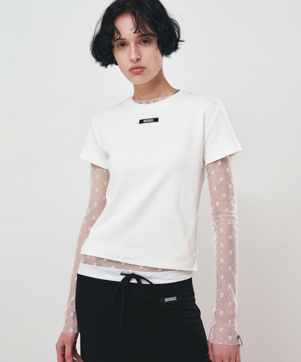 LABEL RIBBED HALF TOP_IVORY | NICKNICOLE