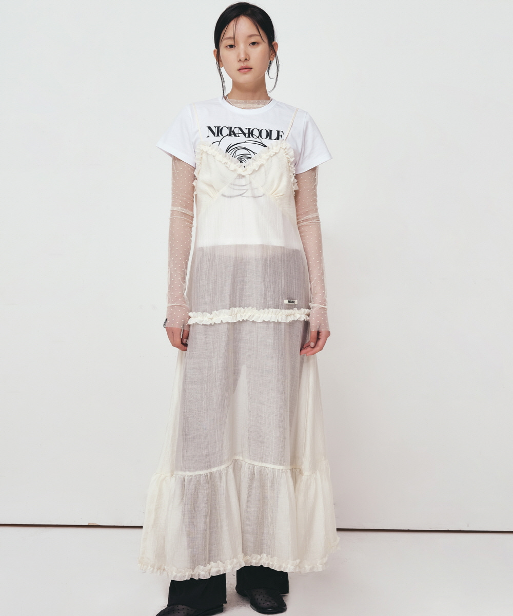 SHEER LACE LONG DRESS_CREAM | NICKNICOLE