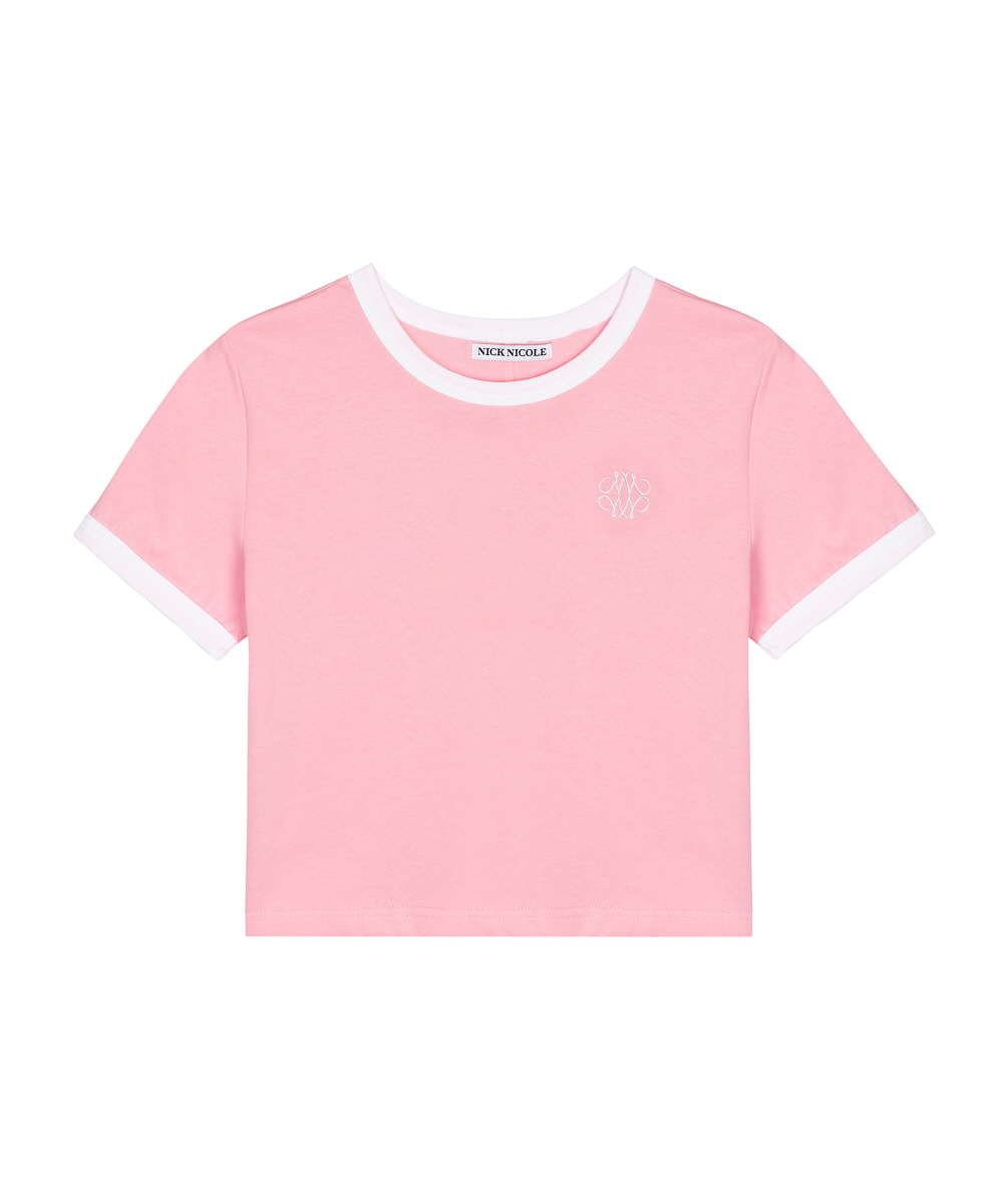 NICOLE COLOURWAY RINGER CROP TOP_PINK WHITE - 닉앤니콜