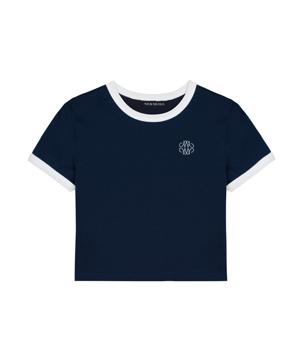 NICOLE COLOURWAY RINGER CROP TOP_NAVY WHITE - NICKNICOLE