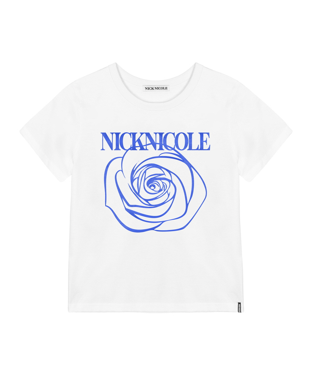 ROSE NICOLE LABEL SLIM TOP_WHITE BLUE - 닉앤니콜