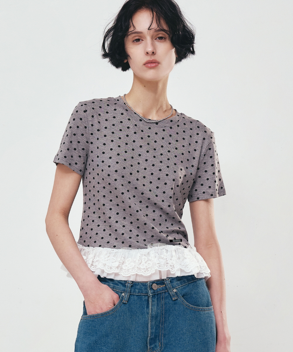 DOTS LACE HALF TOP_GRAY | 닉앤니콜